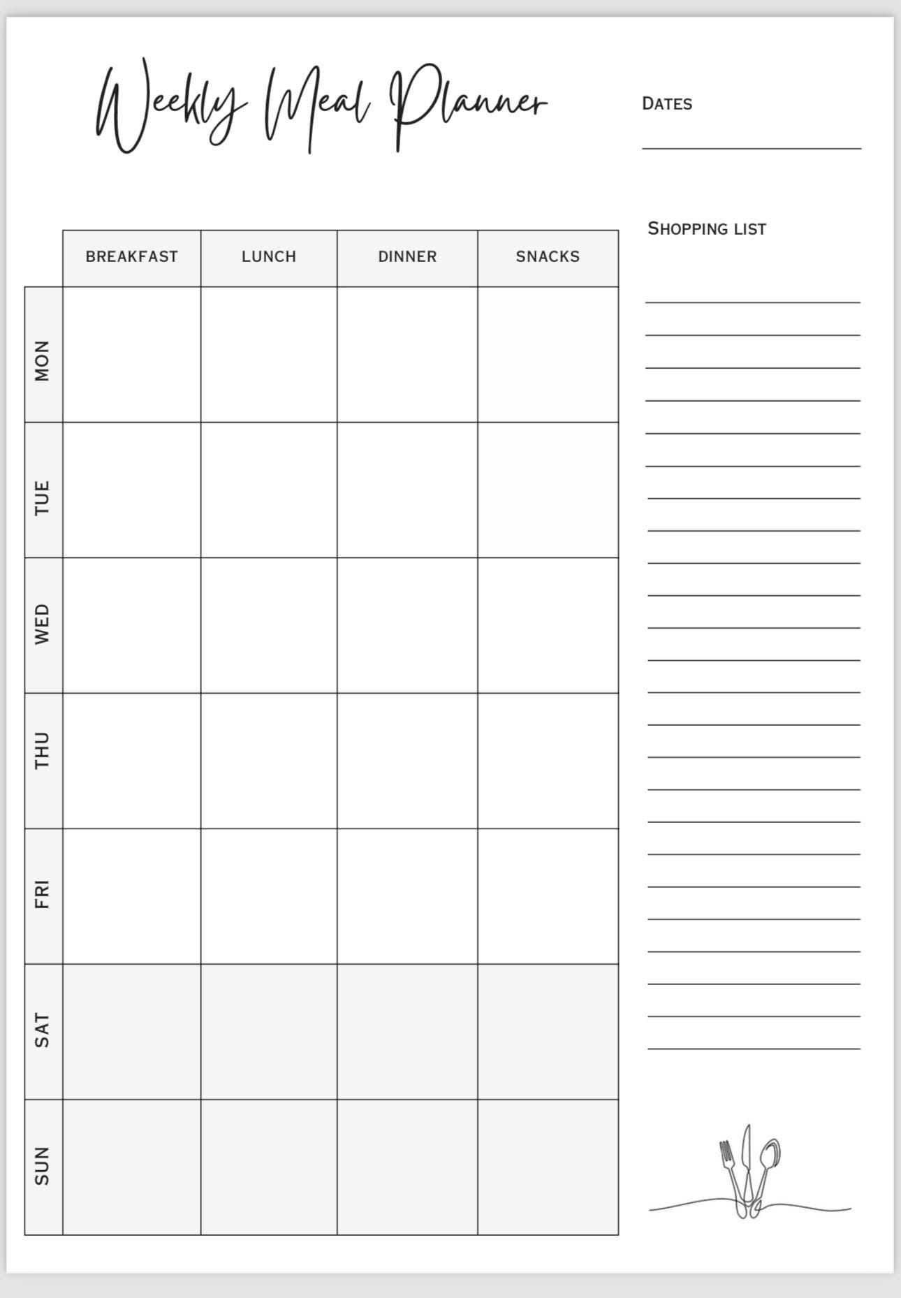 Weekly Meal Planner Etsy