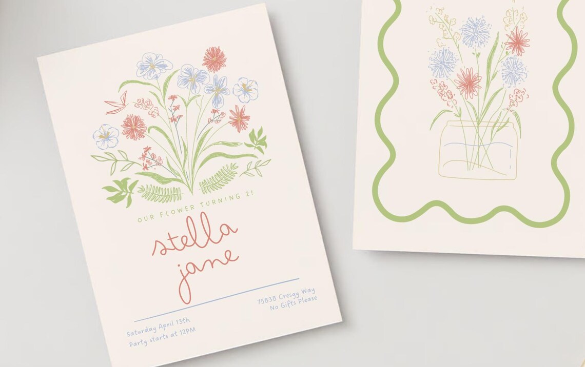 Flower Themed Modern Party Invitation, Flower Themed Birthday, Floral ...