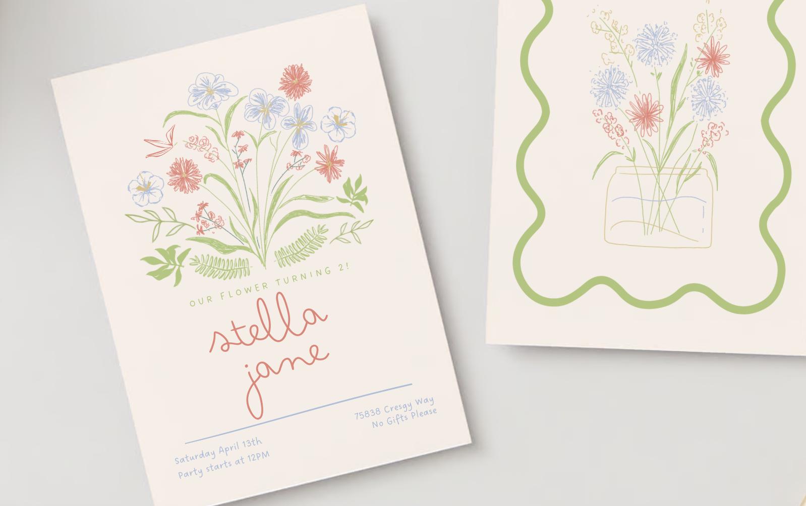 Flower Themed Modern Party Invitation, Flower Themed Birthday, Floral ...