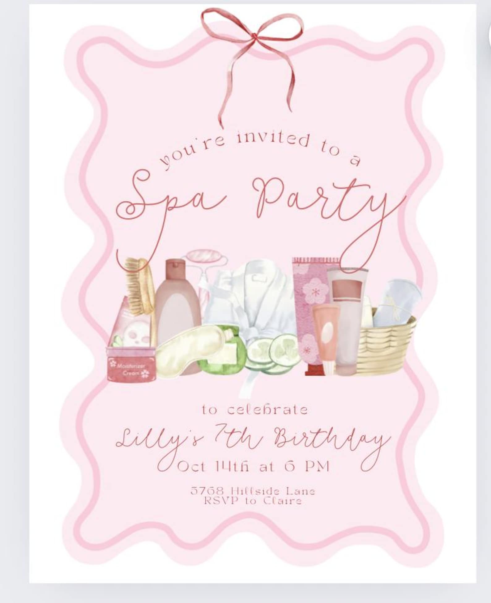 Spa Birthday Digital Invitation, Instant Download, Canva, Personalized ...