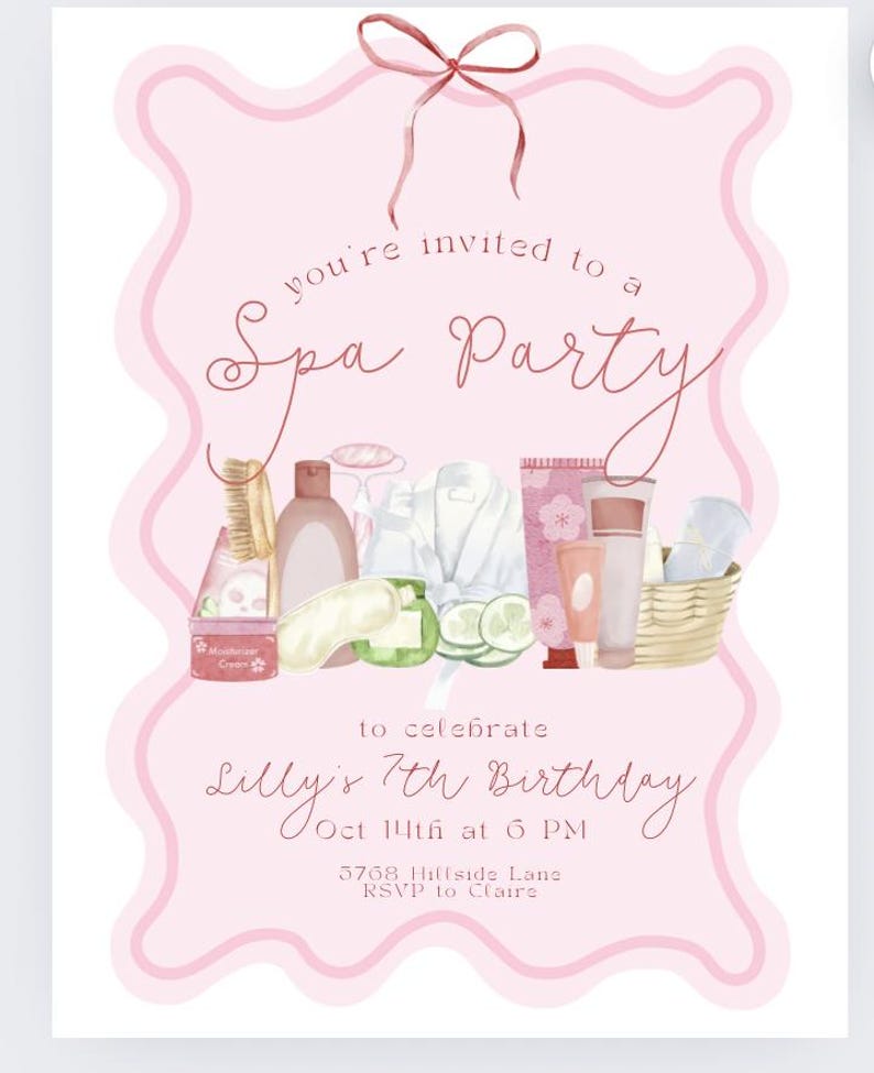 Spa Birthday Digital Invitation, Instant Download, Canva, Personalized ...