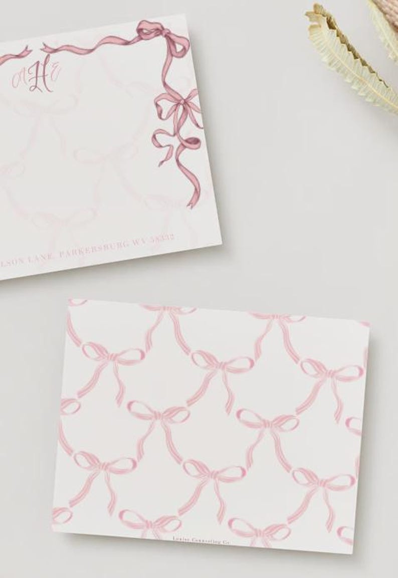 Monogrammed Girls Stationery, Bow Stationary, Pink Bow Notecards ...