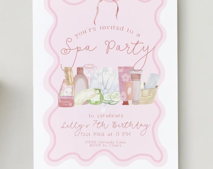 Spa Birthday Digital Invitation, Instant Download, Canva, Personalized ...