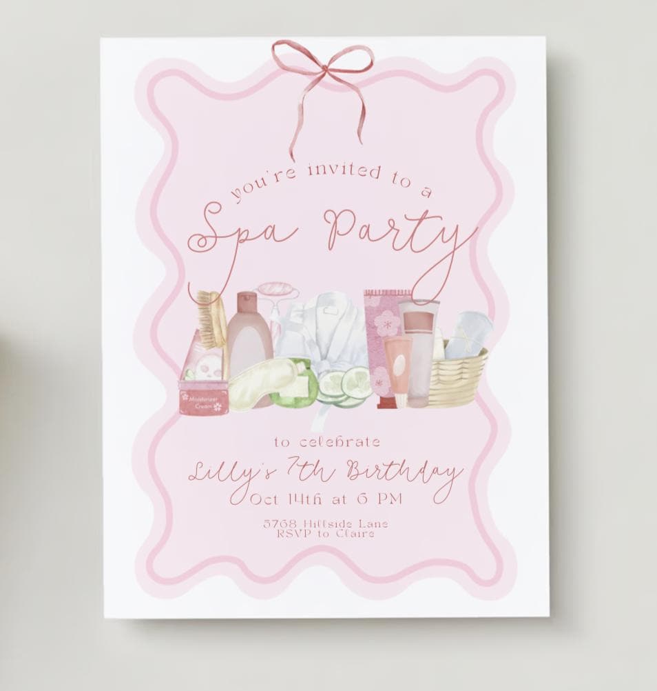Spa Birthday Digital Invitation, Instant Download, Canva, Personalized ...