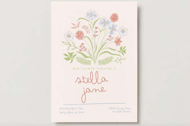 Flower Themed Modern Party Invitation, Flower Themed Birthday, Floral ...