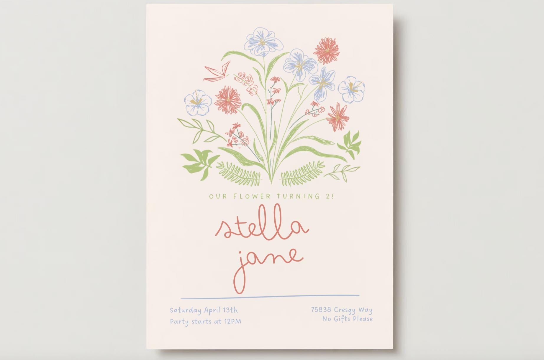 Flower Themed Modern Party Invitation, Flower Themed Birthday, Floral ...