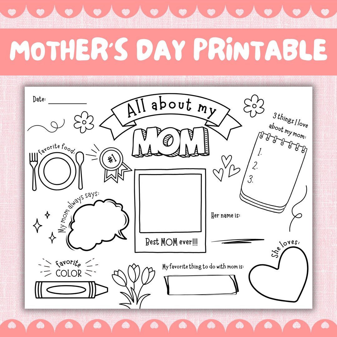 Mother's Day Printable, All About My Mom, Mothers Day Gift, Card for ...