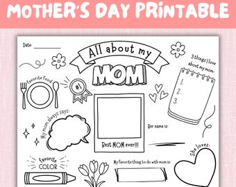 Mother's Day Printable, All About My Mom, Mothers Day Gift, Card for ...
