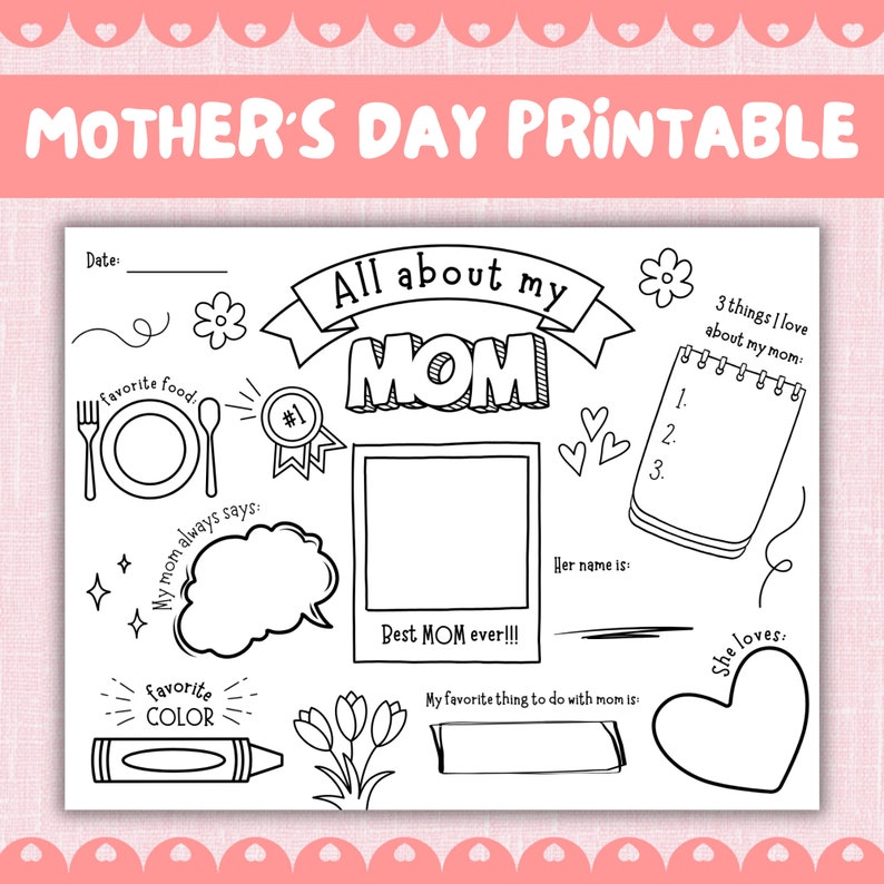 Mother's Day Printable, All About My Mom, Mothers Day Gift, Card for ...