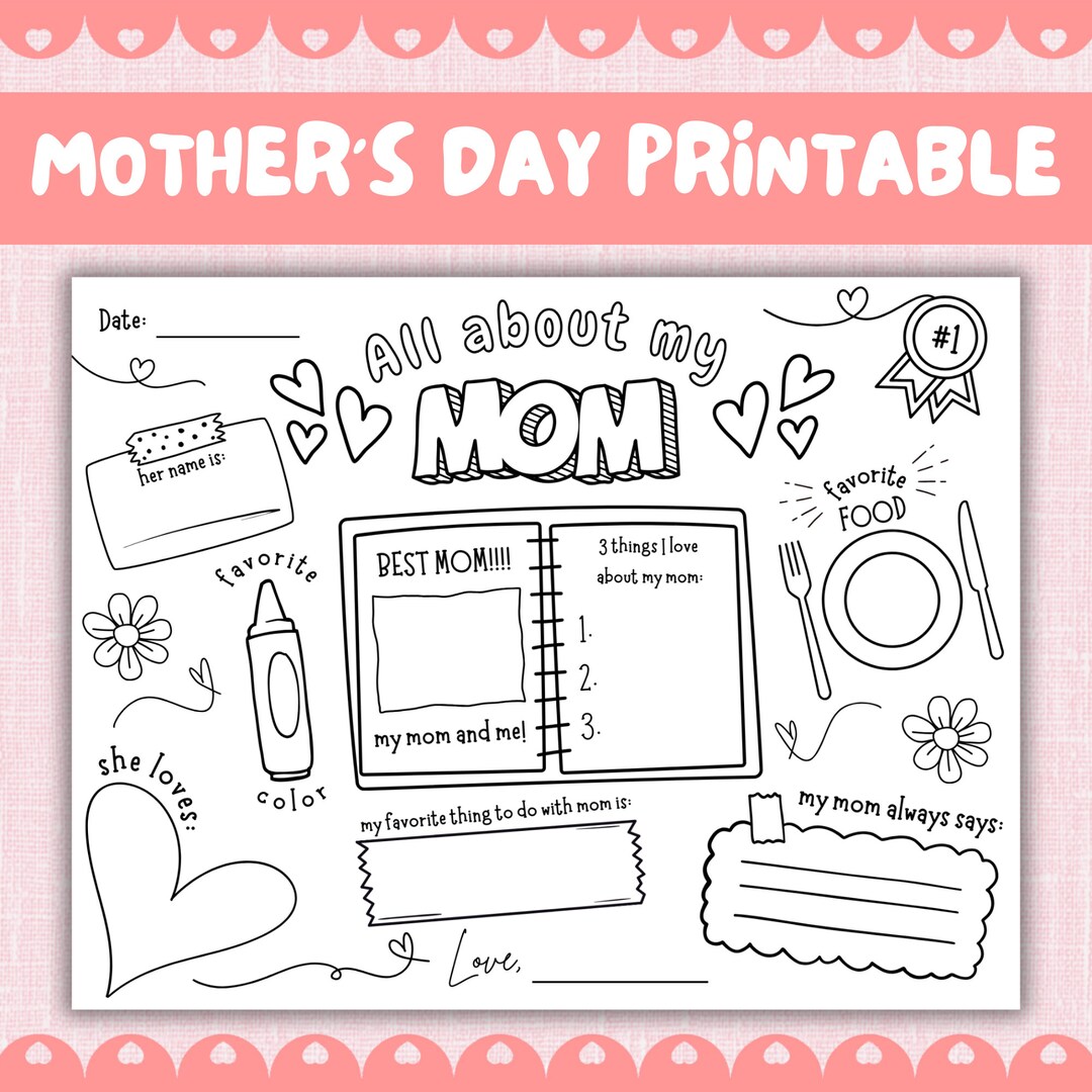 Mother's Day Printable, All About My Mom, Mothers Day Gift, Card for ...