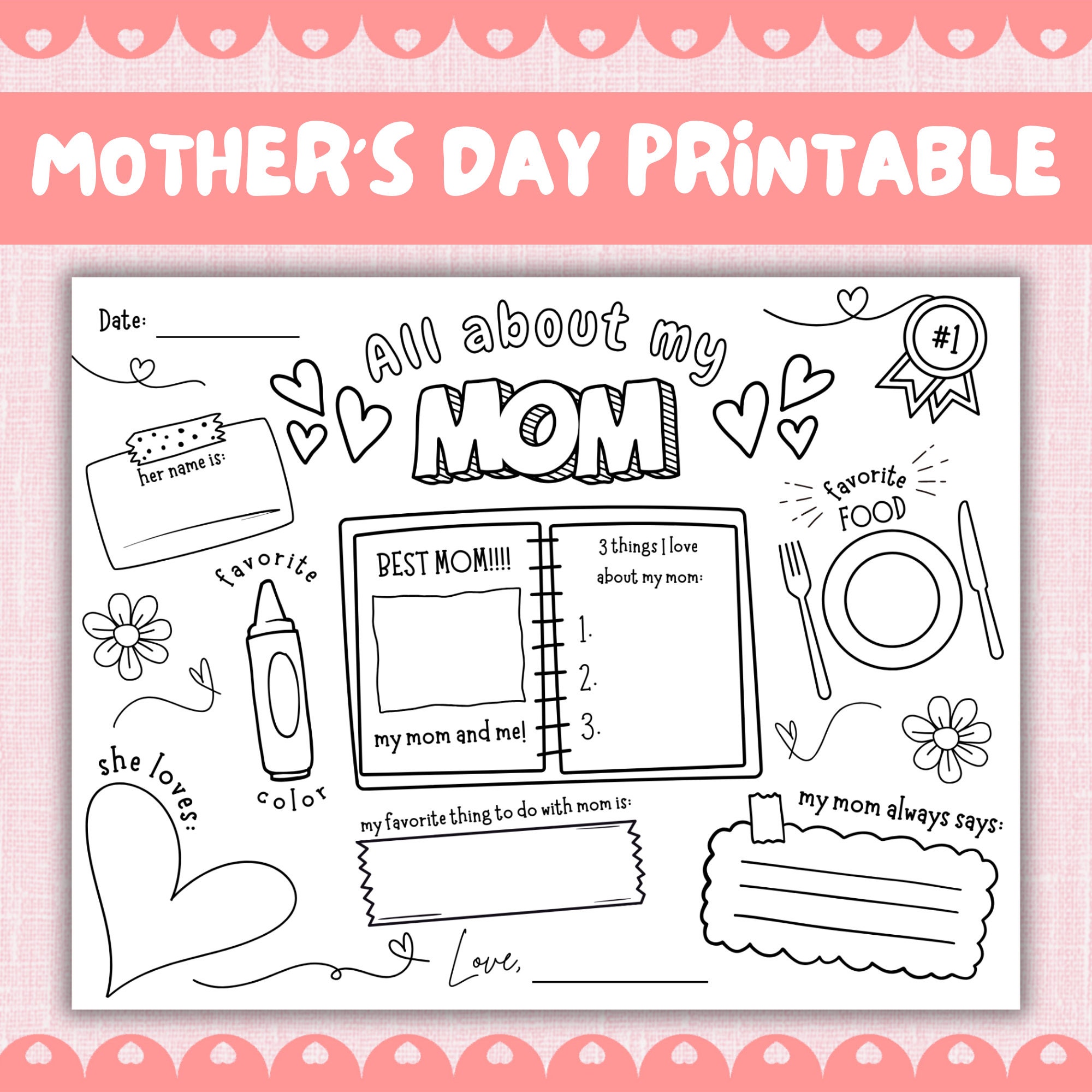 Mother's Day Printable, All About My Mom, Mothers Day Gift, Card for ...