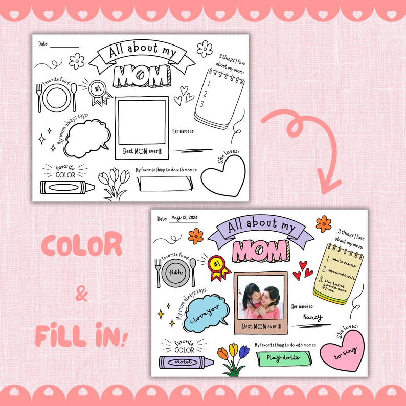 Mother's Day Printable, All About My Mom, Mothers Day Gift, Card for ...