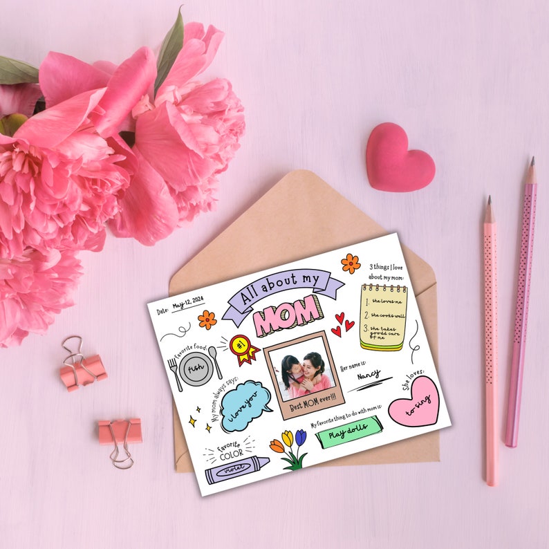 Mother's Day Printable, All About My Mom, Mothers Day Gift, Card for ...