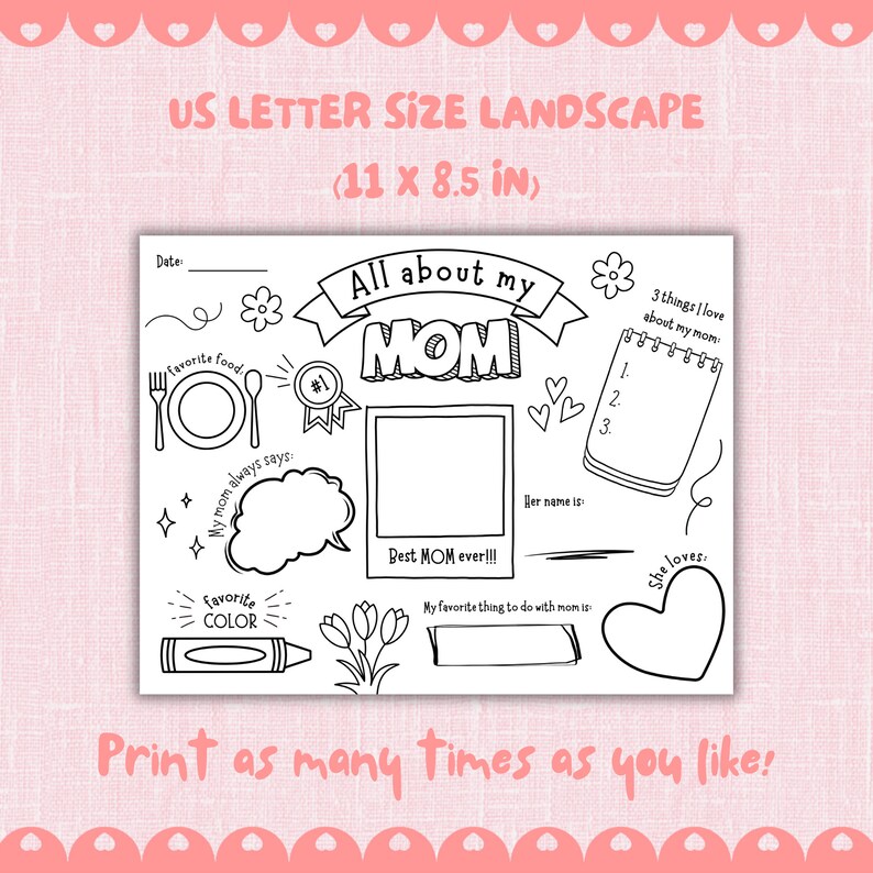 Mother's Day Printable, All About My Mom, Mothers Day Gift, Card for ...