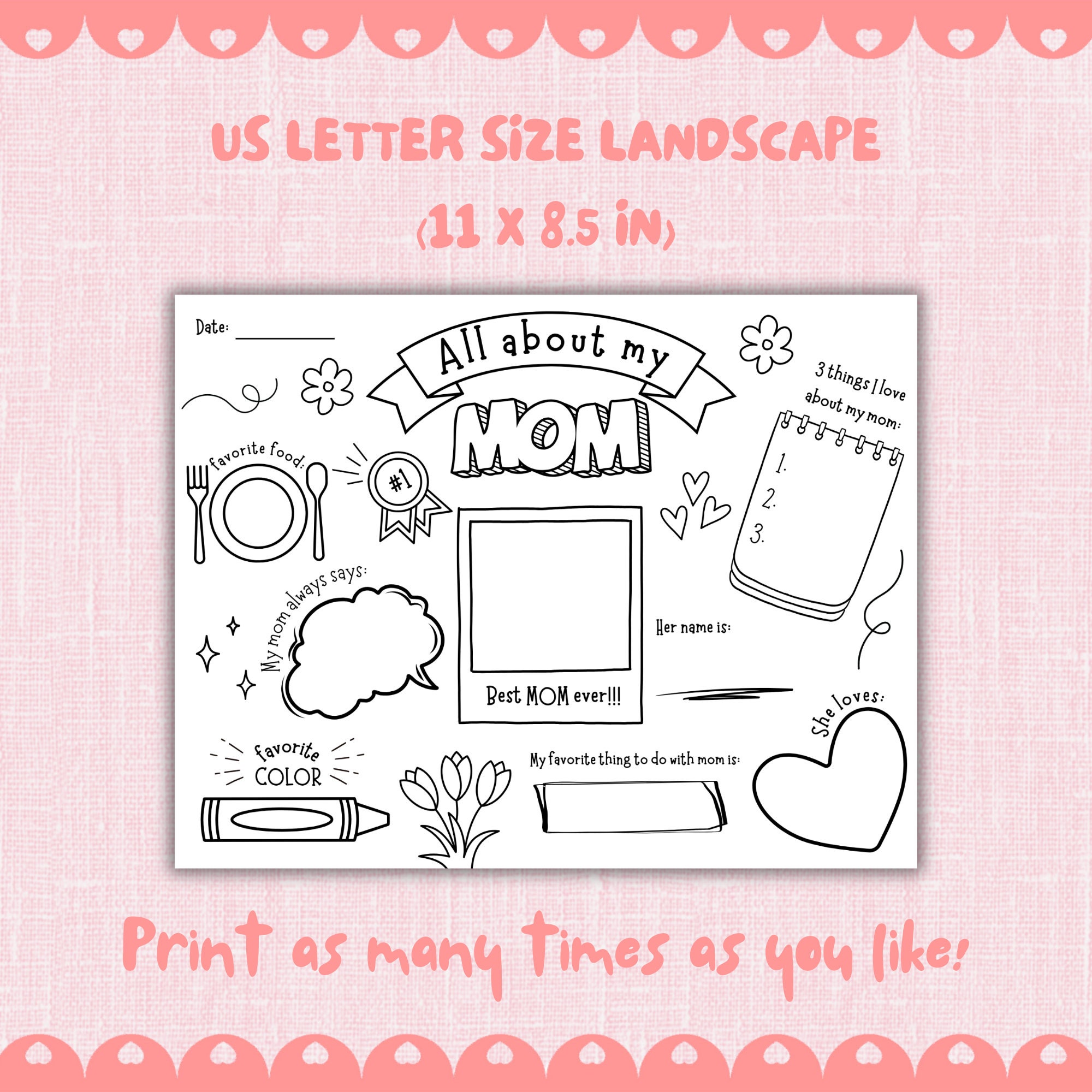 Mother's Day Printable, All About My Mom, Mothers Day Gift, Card for ...
