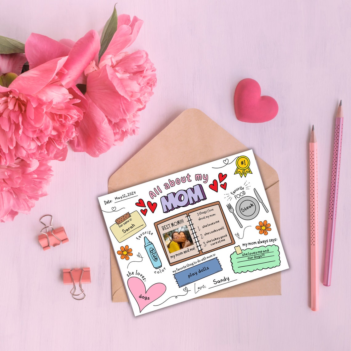 Mother's Day Printable, All About My Mom, Mothers Day Gift, Card for ...