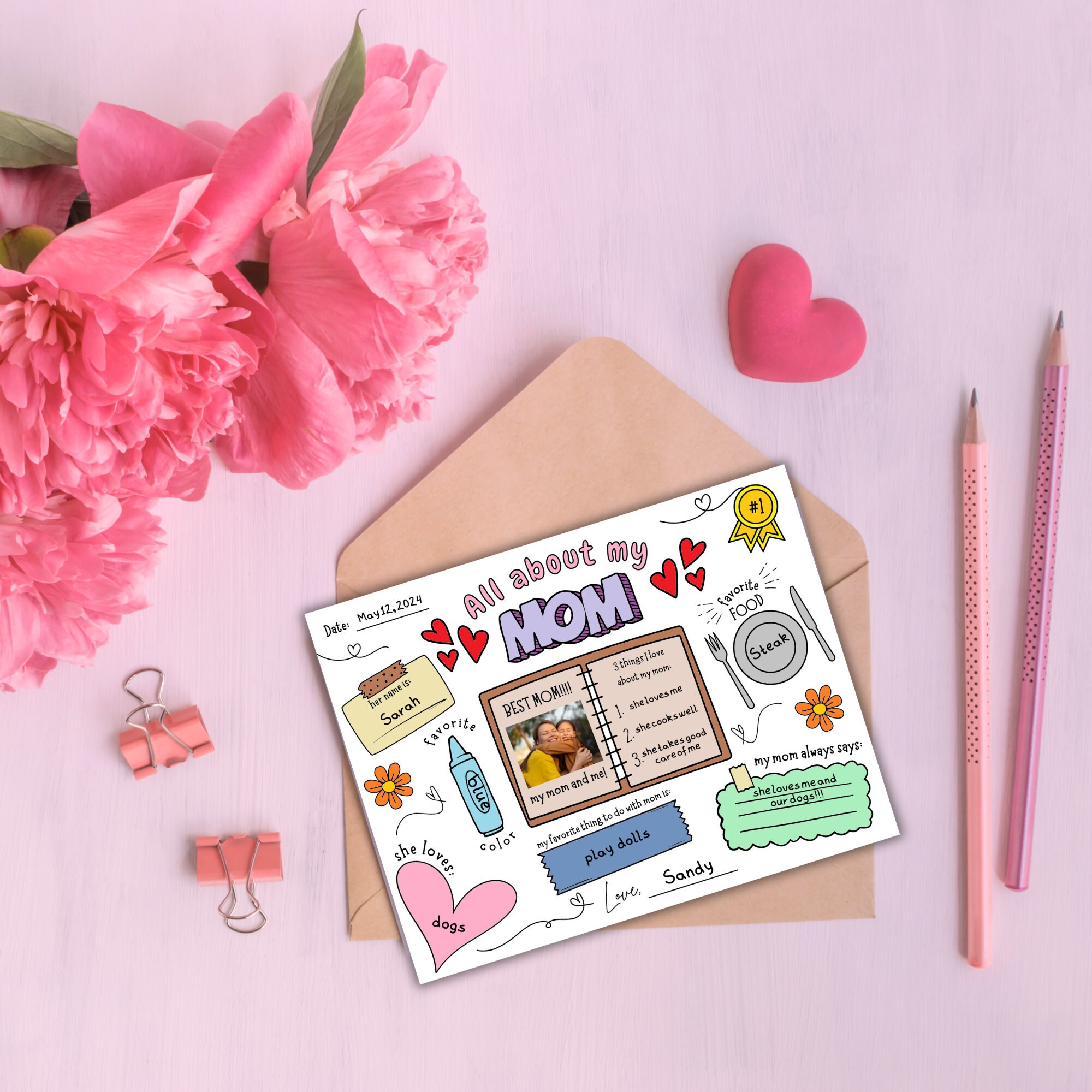 Mother's Day Printable, All About My Mom, Mothers Day Gift, Card for ...