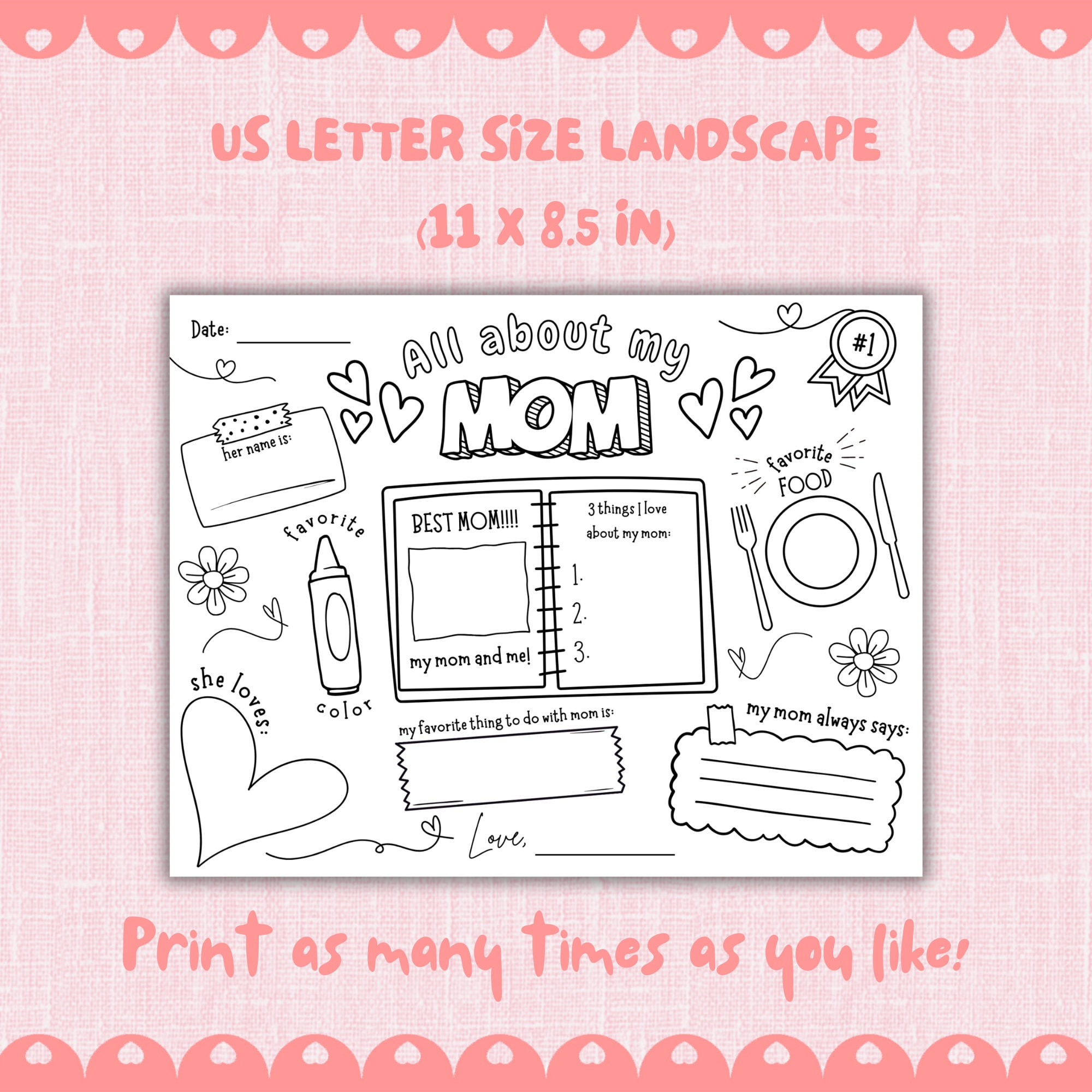 Mother's Day Printable, All About My Mom, Mothers Day Gift, Card for ...