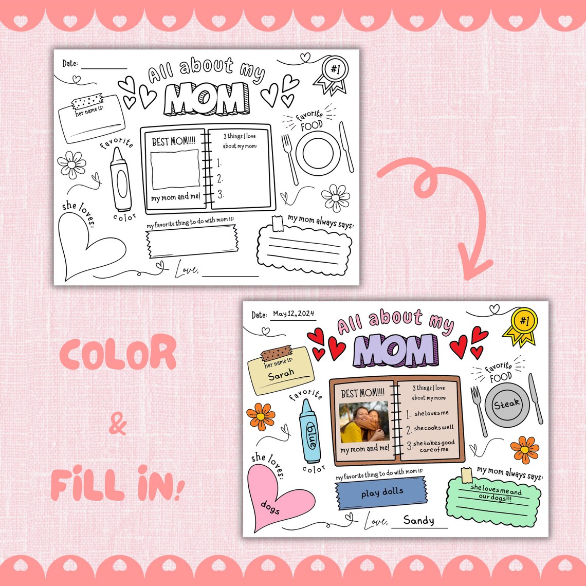 Mother's Day Printable, All About My Mom, Mothers Day Gift, Card for ...