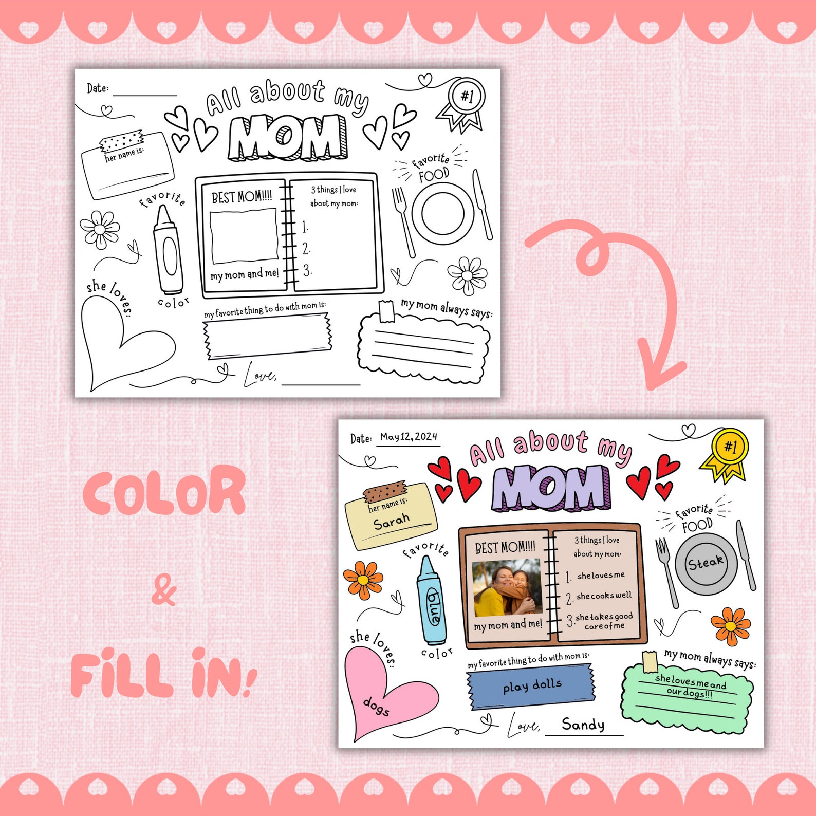 Mother's Day Printable, All About My Mom, Mothers Day Gift, Card for ...