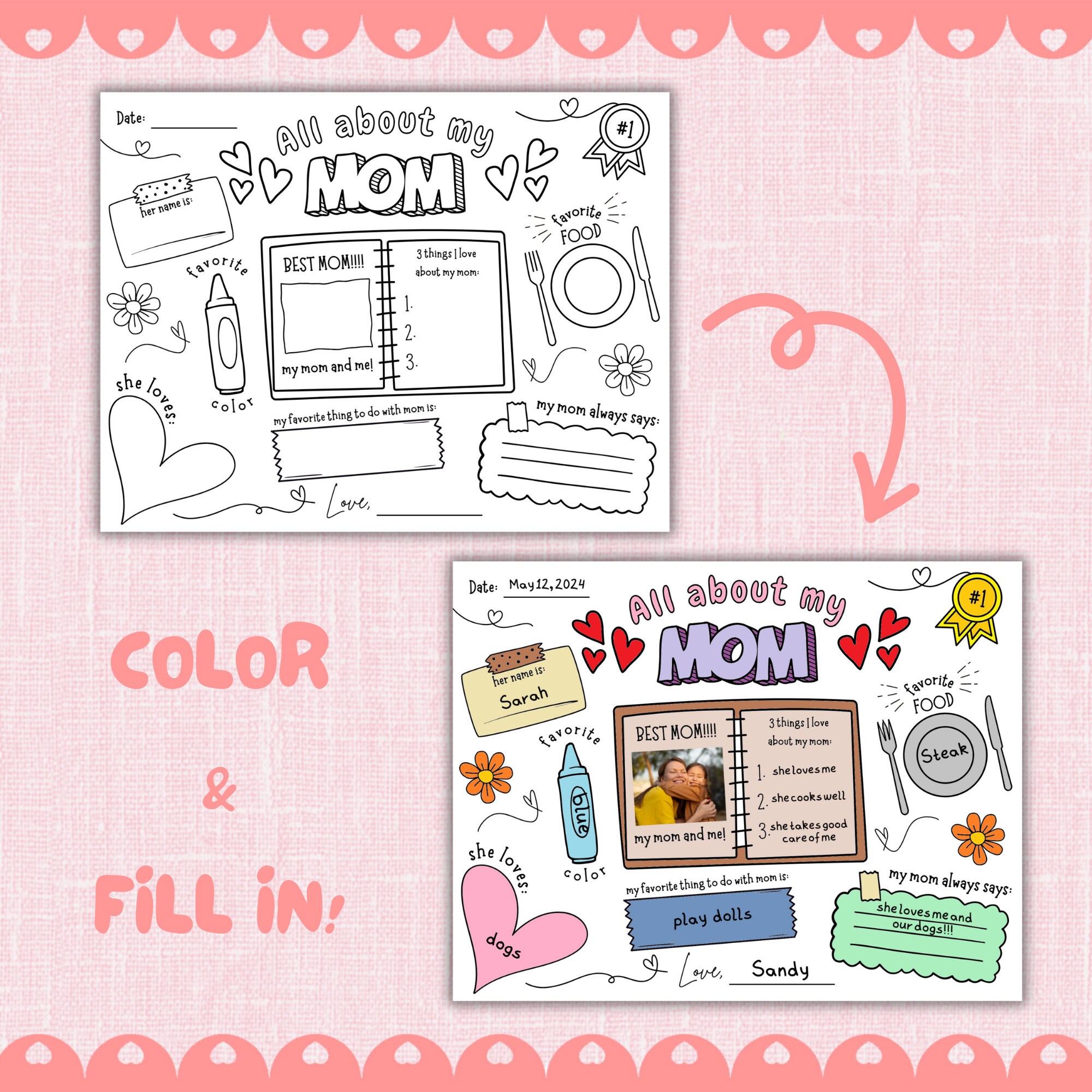 Mother's Day Printable, All About My Mom, Mothers Day Gift, Card for ...