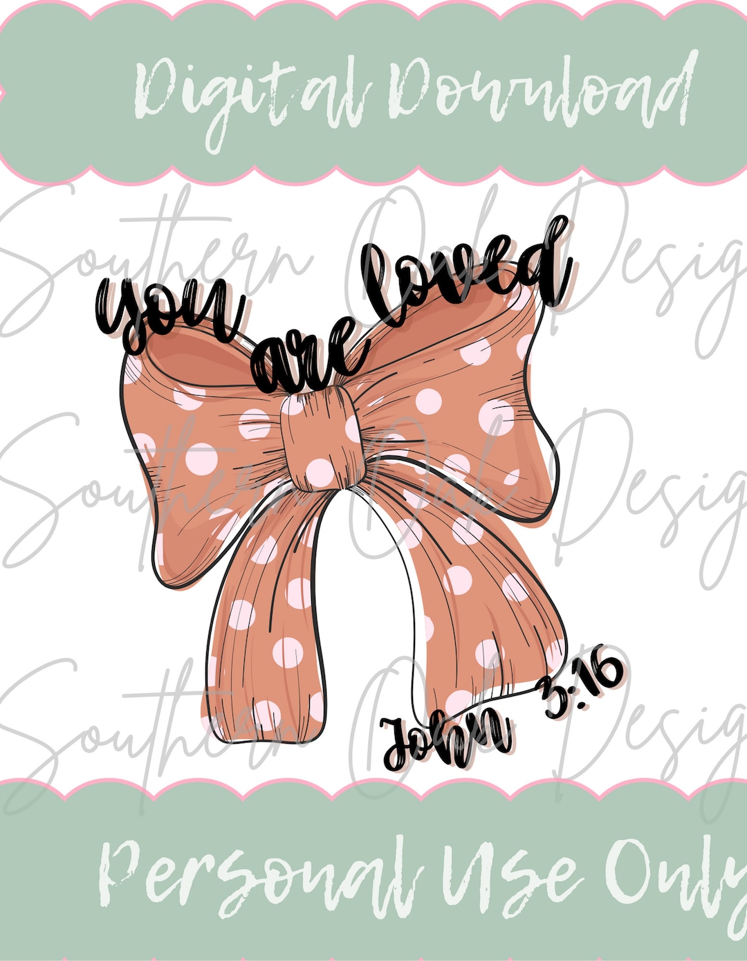 Bow PNG / Cute Bow Design/ Vintage Bow Design / You Are Loved PNG ...