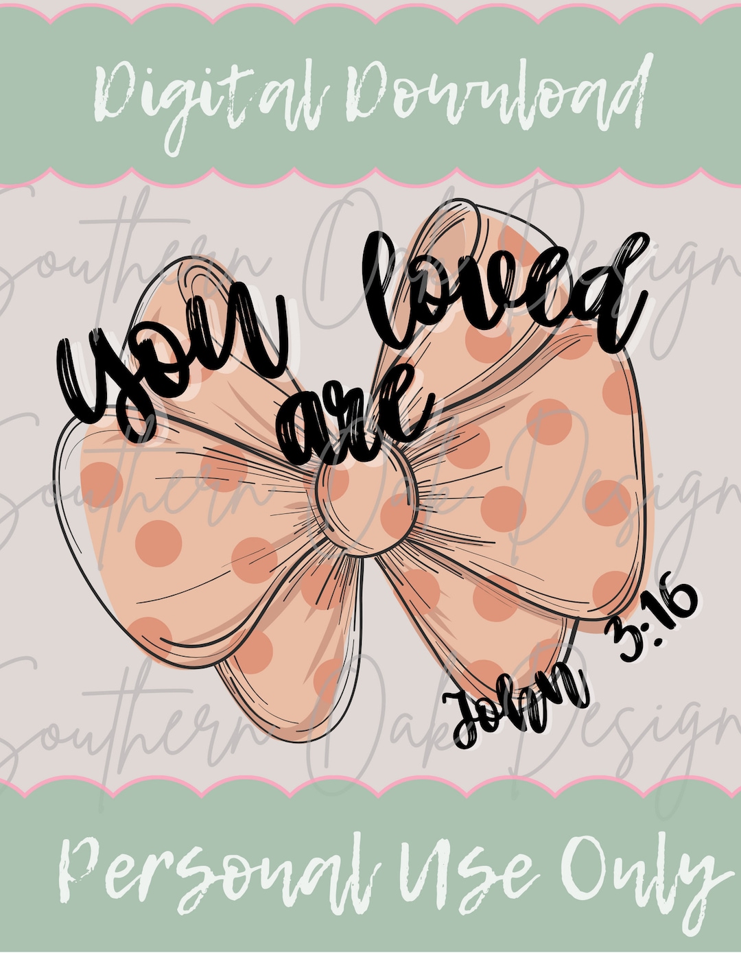 Bow PNG / Cute Bow Design/ Vintage Bow Design / You Are Loved PNG ...