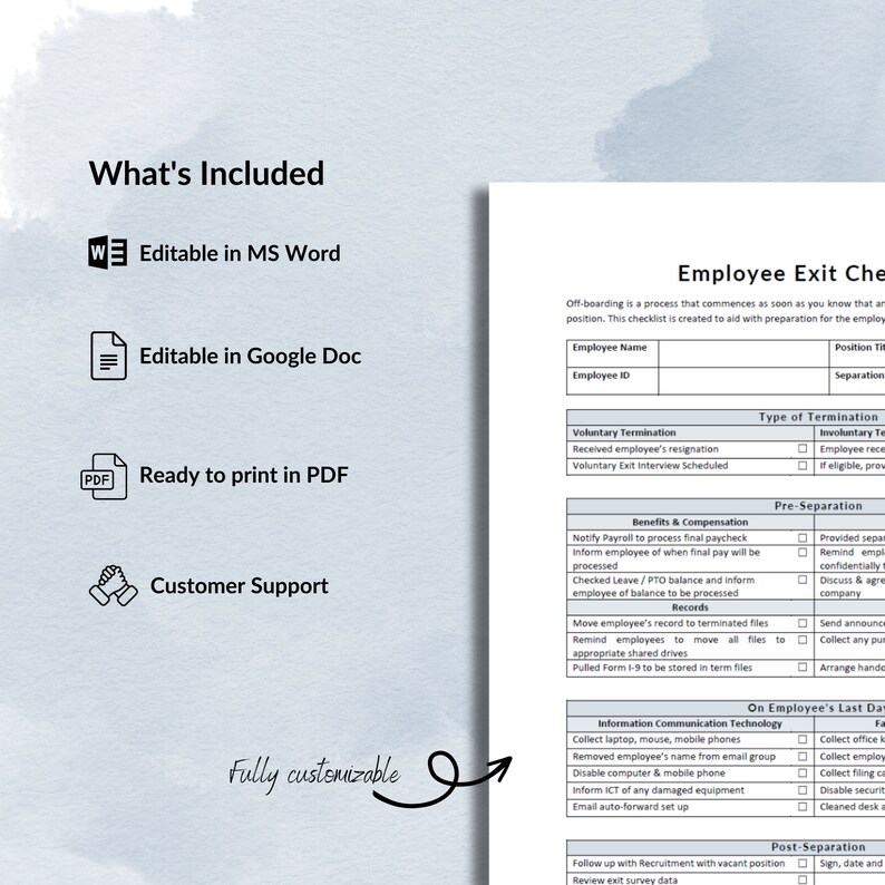 Exit Checklist Template Offboarding Checklist HR Tools - Etsy