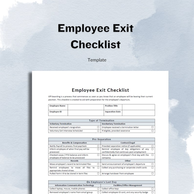 Exit Checklist Template Offboarding Checklist HR Tools - Etsy