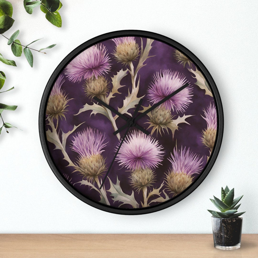 Scottish Thistle Wall Clock, Home Decor, Unique Gift, Floral Pattern ...