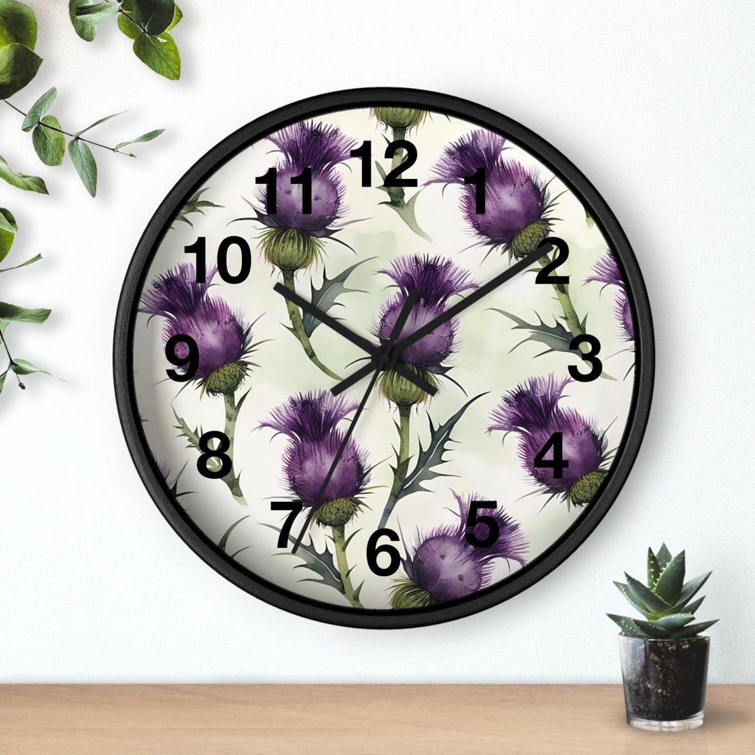 Scottish Thistle Wall Clock, Scotland Flower Home Decor, Unique Floral ...