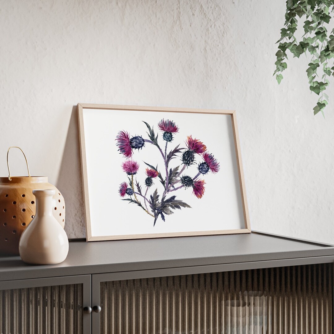 Scottish Thistle Poster With Wooden Frame, Thistle Wall Art - Etsy