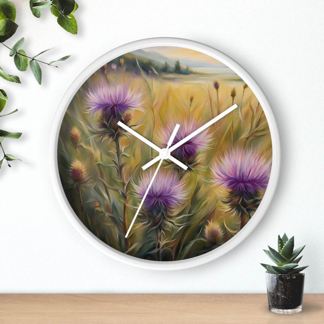Scottish Thistle Wall Clock Unique Home Decor, Scotland Floral Design ...