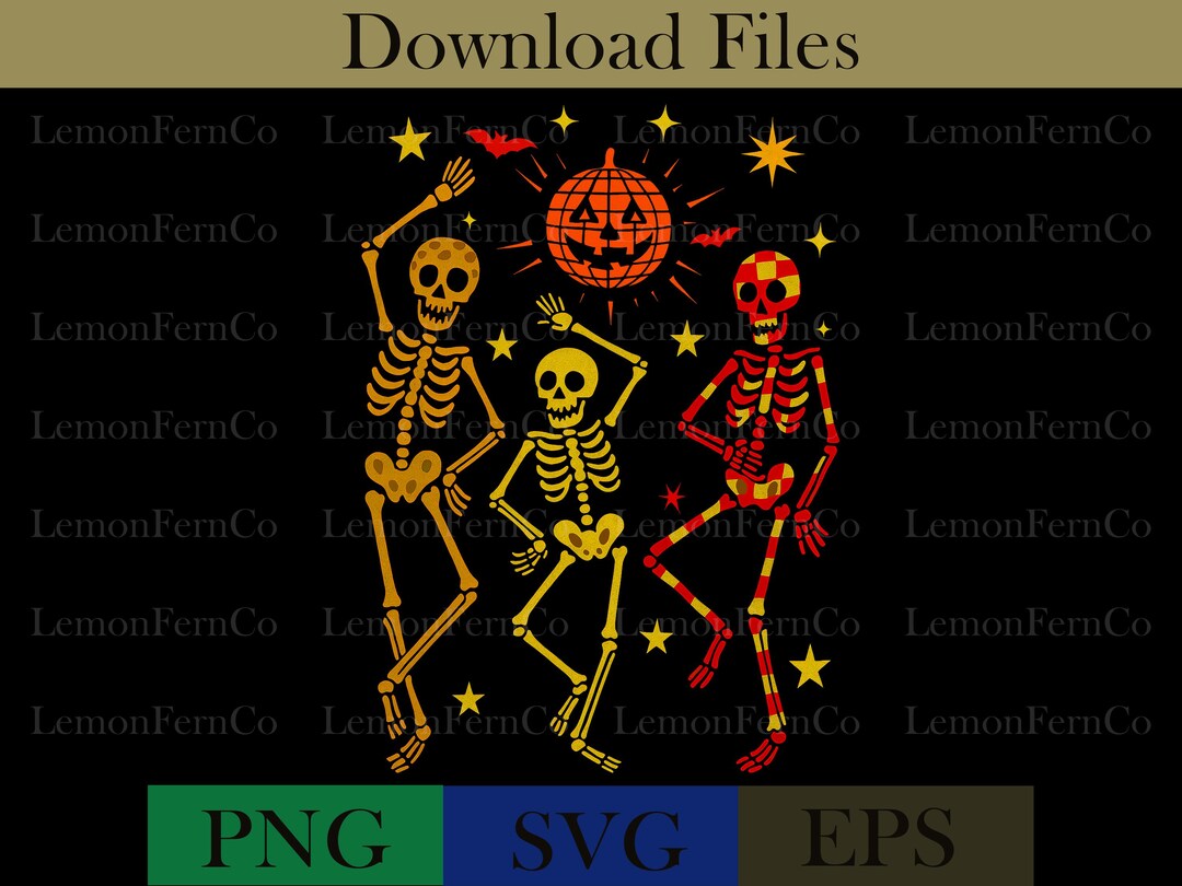 Retro Halloween Skeleton Clipart: Dancing Skeletons PNG SVG EPS ...