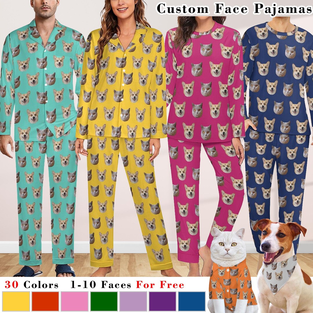 Custom Face Pajama Set for Women Men, Personalized Pajamas With Photo ...