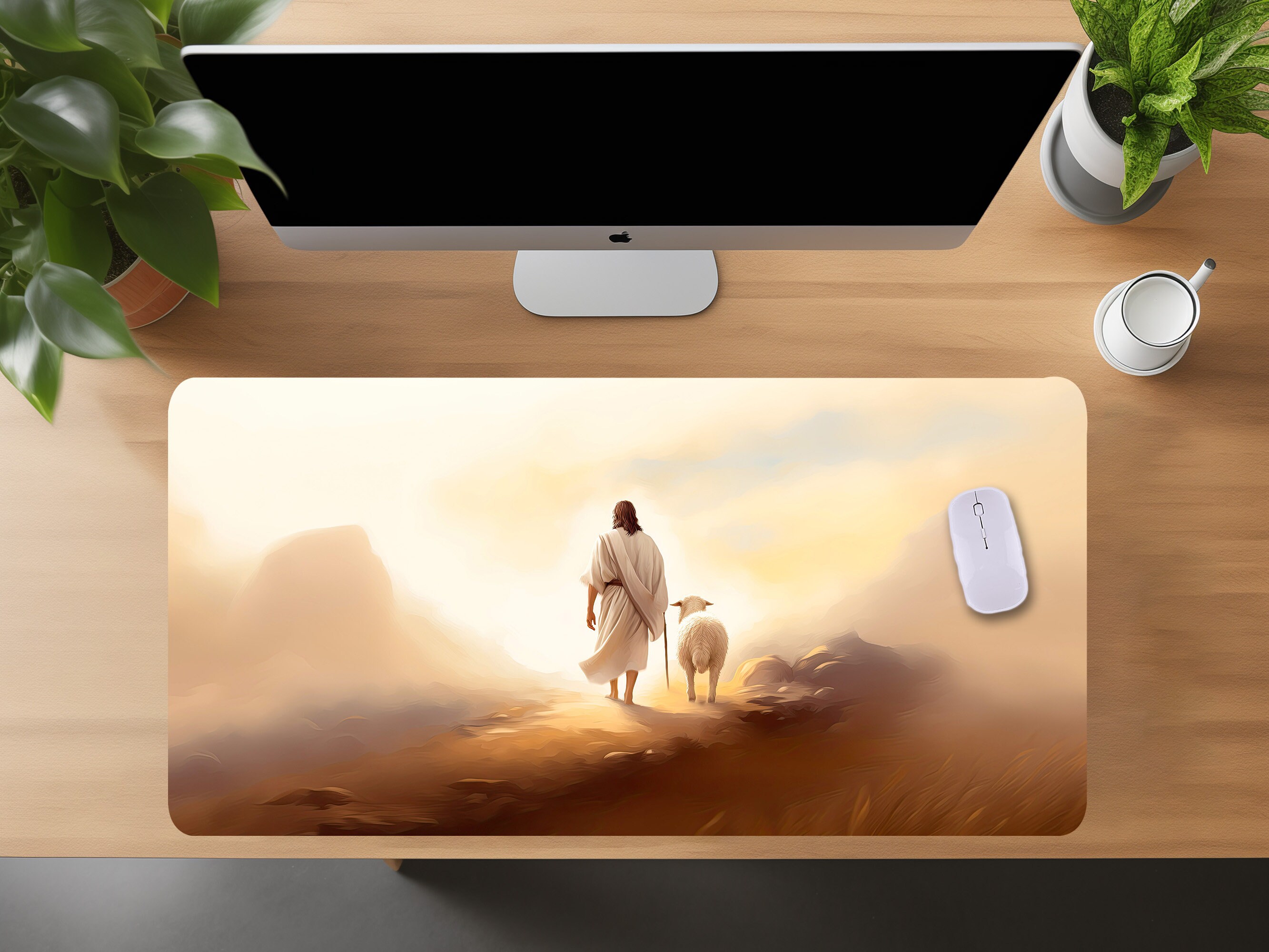 Jesus the Good Shepherd Desk Mat Mousepad Christian Wall Art, Bible ...