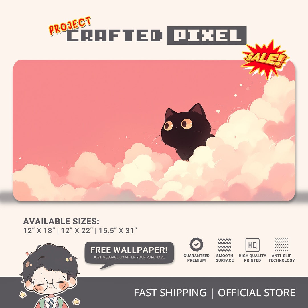 Cute Furry Mousepad, Desk Mat Aesthetic, Lofi Desk Mat, Cute Pastel ...