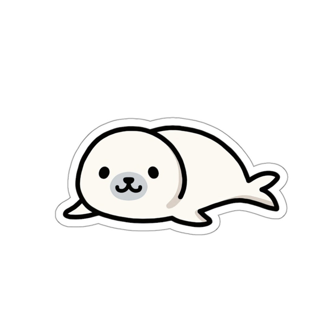 Adorable Simple, Bold-lined, White Baby Seal Cute Kawaii Sticker ...