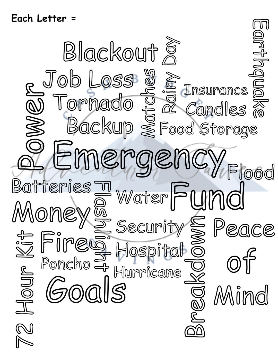 Emergency Fund Word Art Savings Challenge | Color and Save - Etsy