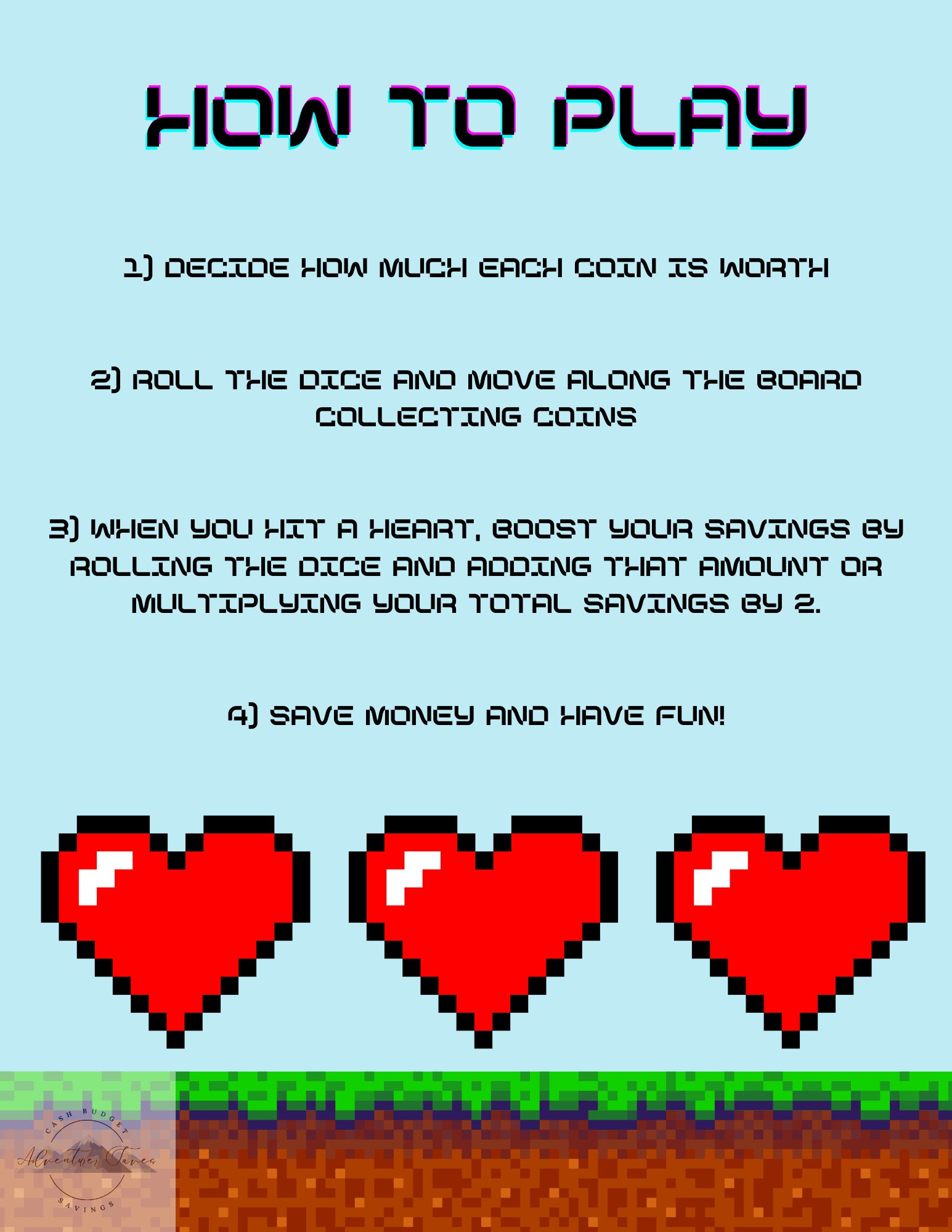 Pixel Video Game Savings Challenge Board Game - Etsy