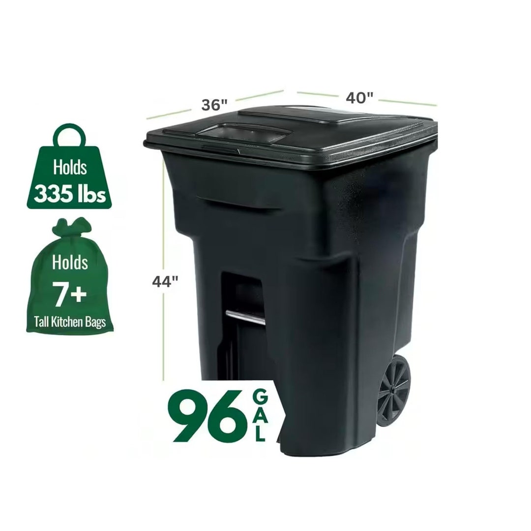 96 Gallon Black Plastic Wheeled Trash/garbage Can With Lid for ...