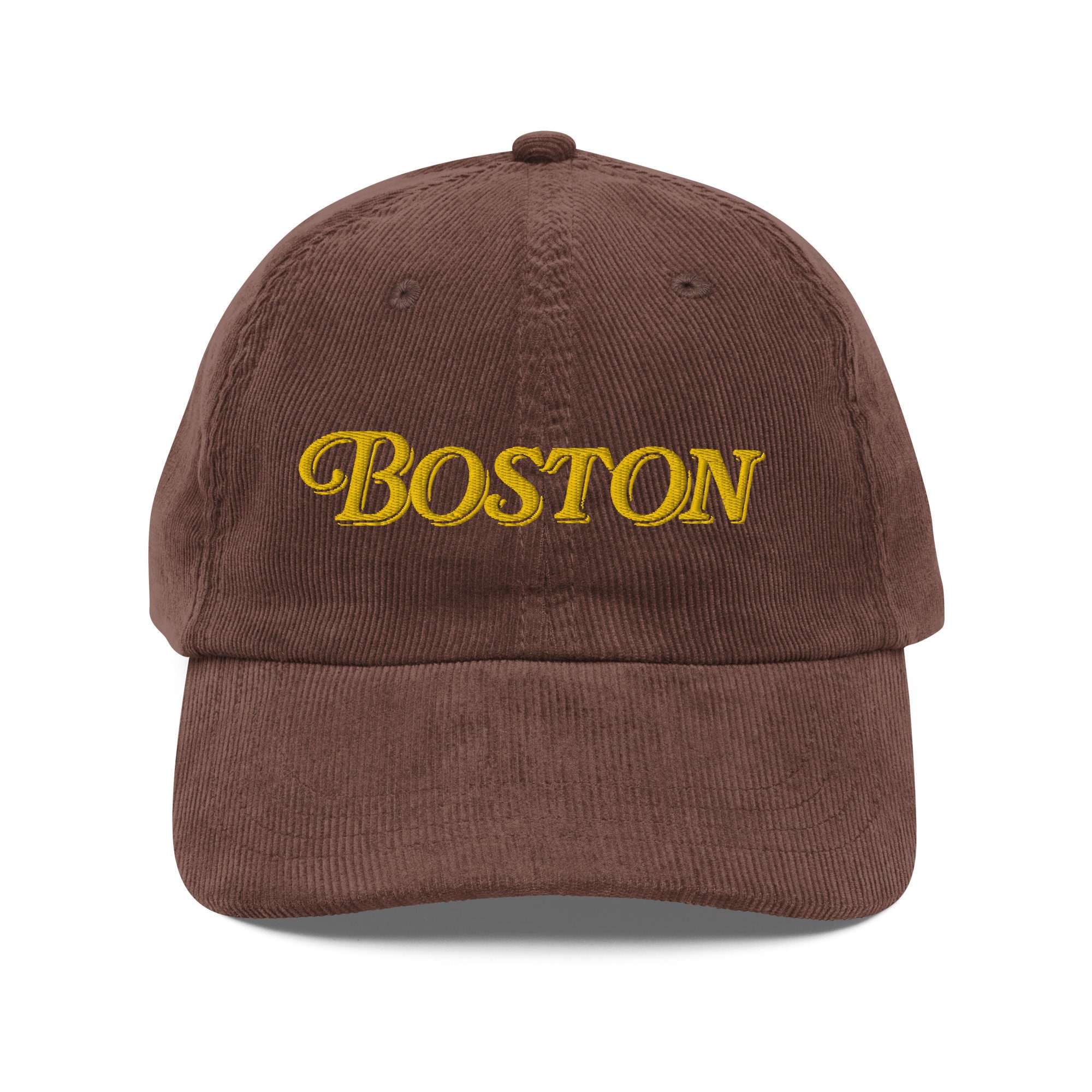 Corduroy Embroidered Boston Hat | Brown Baseball Cap, Vintage Look - Etsy
