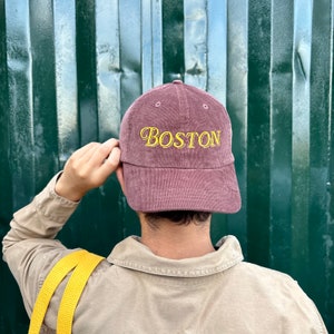 Corduroy Embroidered Boston Hat | Brown Baseball Cap, Vintage Look - Etsy