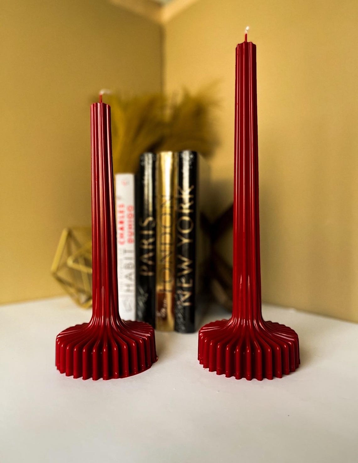 Tall Red Ribbed Pillar Candle: Modern Geometric Soy Wax Candle - Etsy