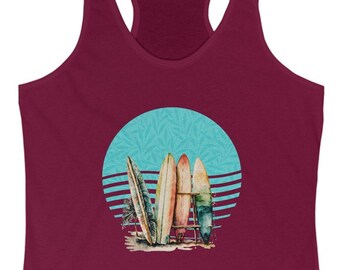 Barrel Wave Sunset Graphic Tank Top Retro Surf Style Summer Vacation ...