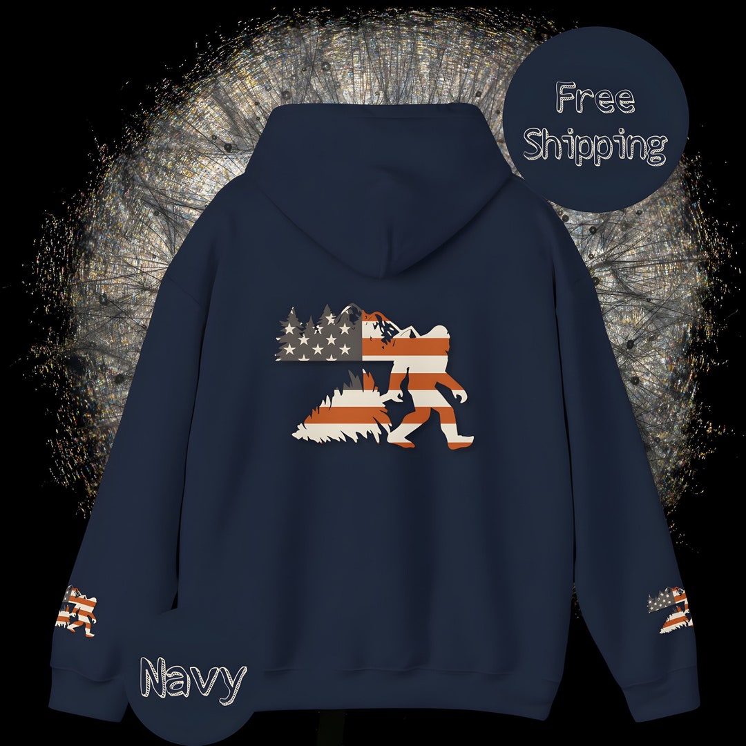 American Flag Bigfoot Hoodie, Patriotic Sasquatch Sweater - Etsy