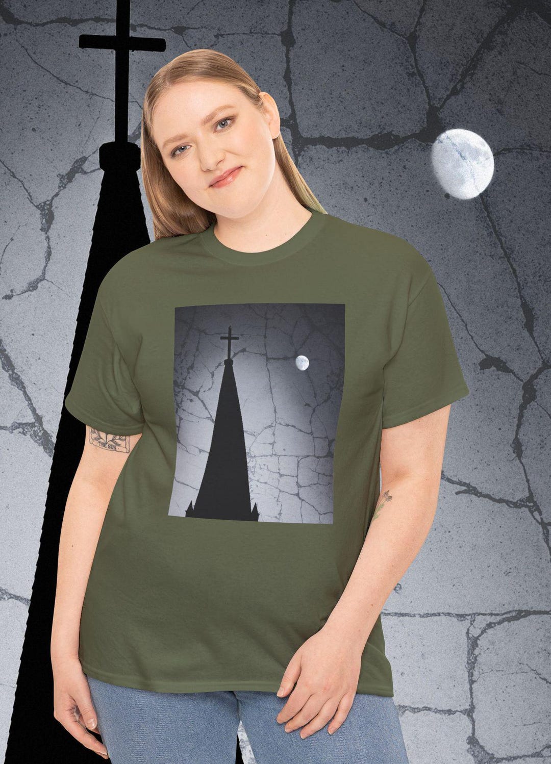 Gothic T-shirt, Vintage Church Moon Unisex Shirt, Retro Creepy 90s ...