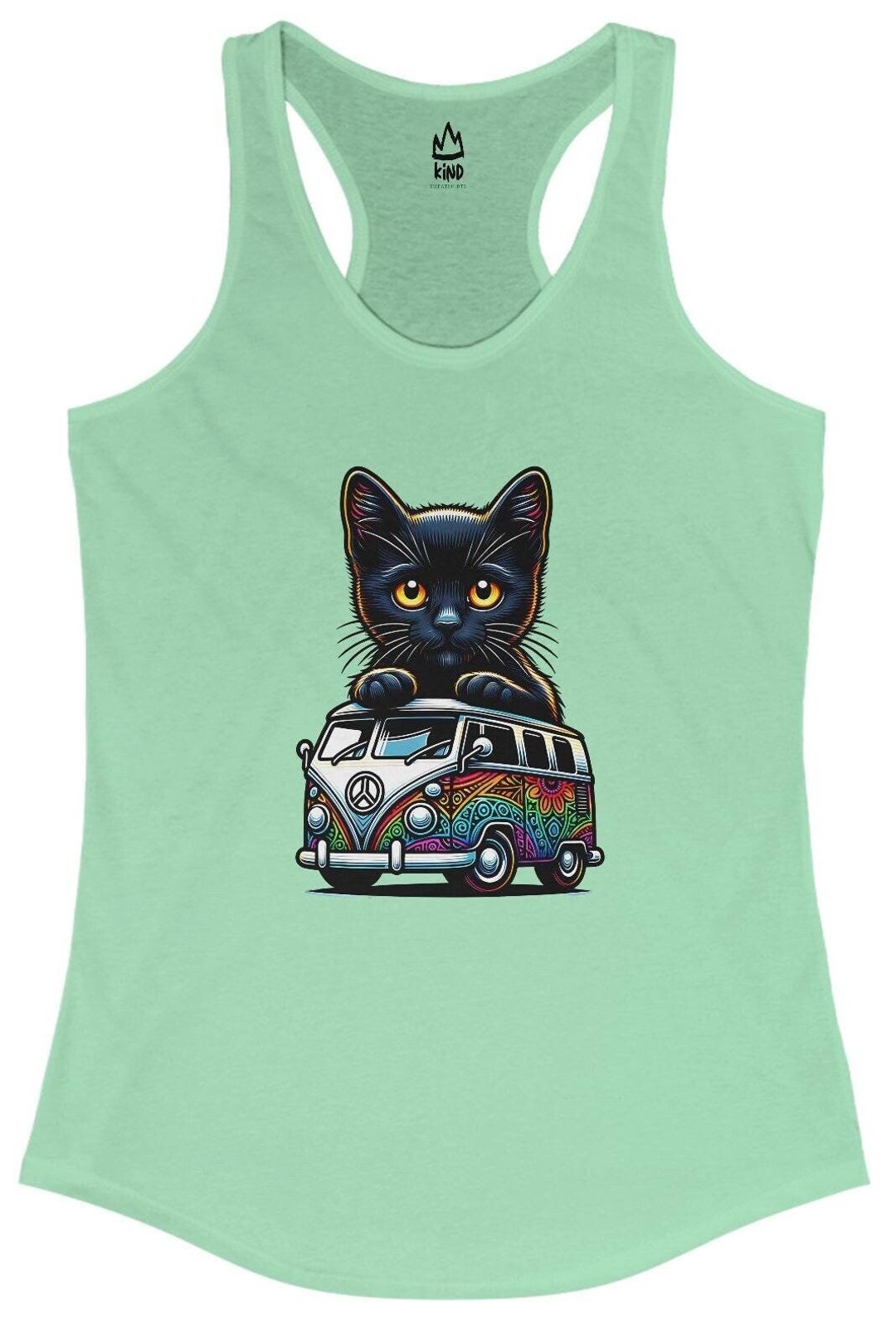 Hippie Cat Tank Top, Cute Black Kitten Top, Cat Lover Gift, Groovy ...