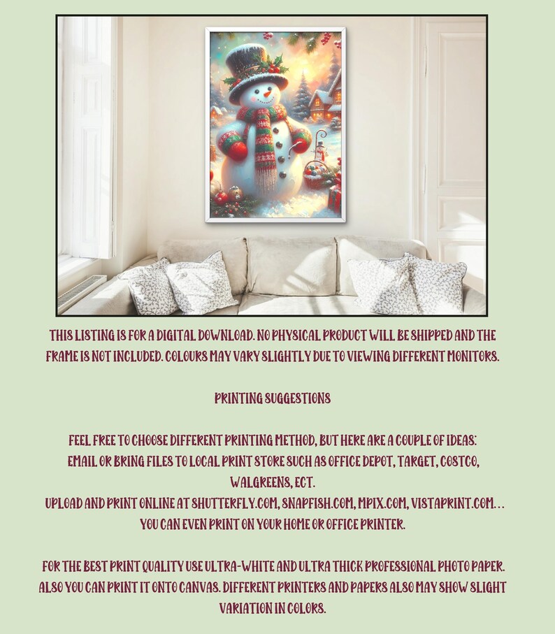 Snowman Winter Village Wall Art Printable - Holiday Decoration DIY ...