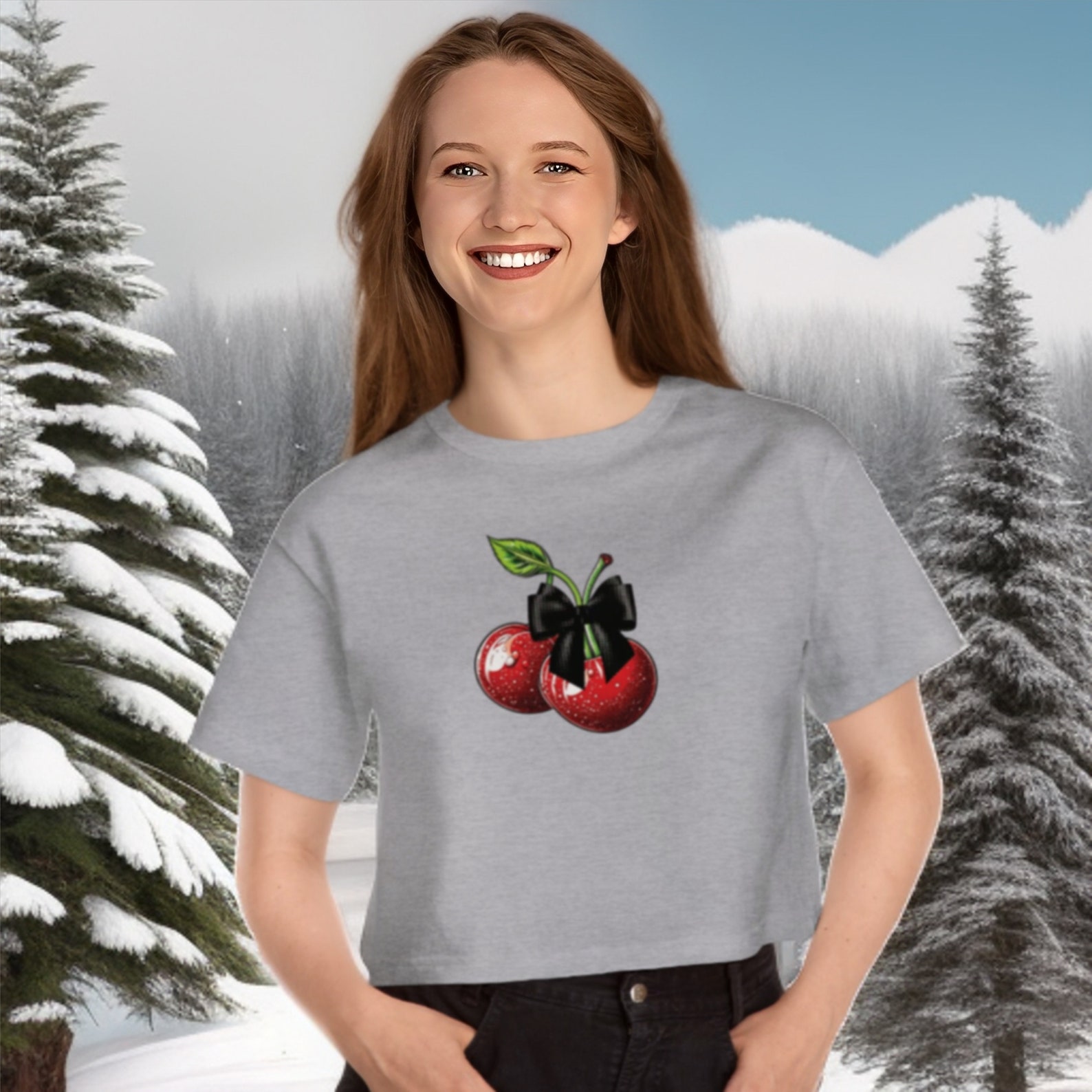 Cherry Black Bow Coquette Baby Tee, 90s Graphic Cropped T-shirt ...